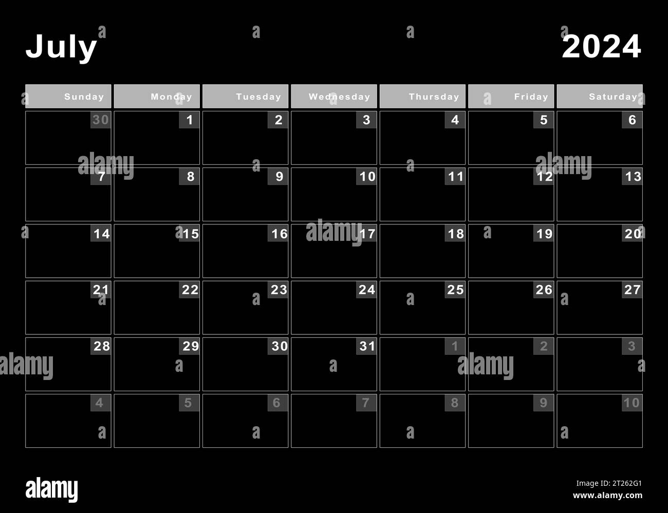 July 2024 calendar, week start Sunday, modern design Stock Photo - Alamy