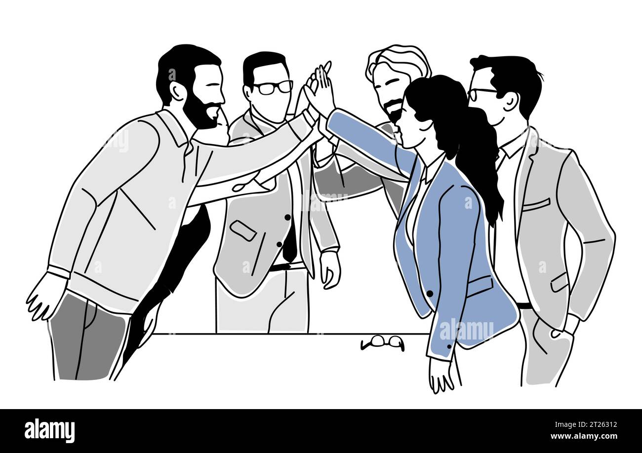 Business team giving high five celebrating success Stock Vector Image ...