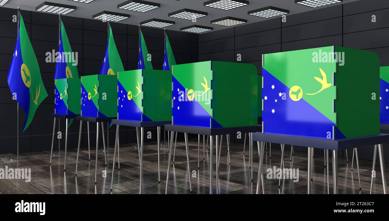 Christmas Island - voting booths and national flags in polling station ...