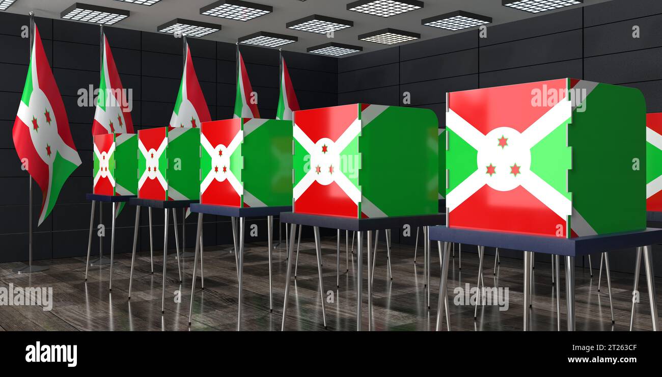 Burundi - voting booths and national flags in polling station ...