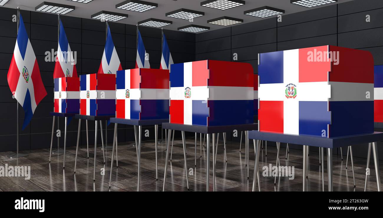 Dominican Republic - voting booths and national flags in polling ...