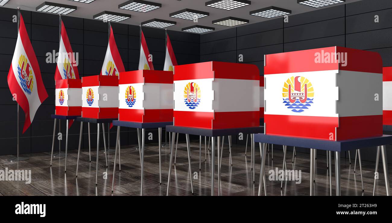 French Polynesia - voting booths and national flags in polling station ...