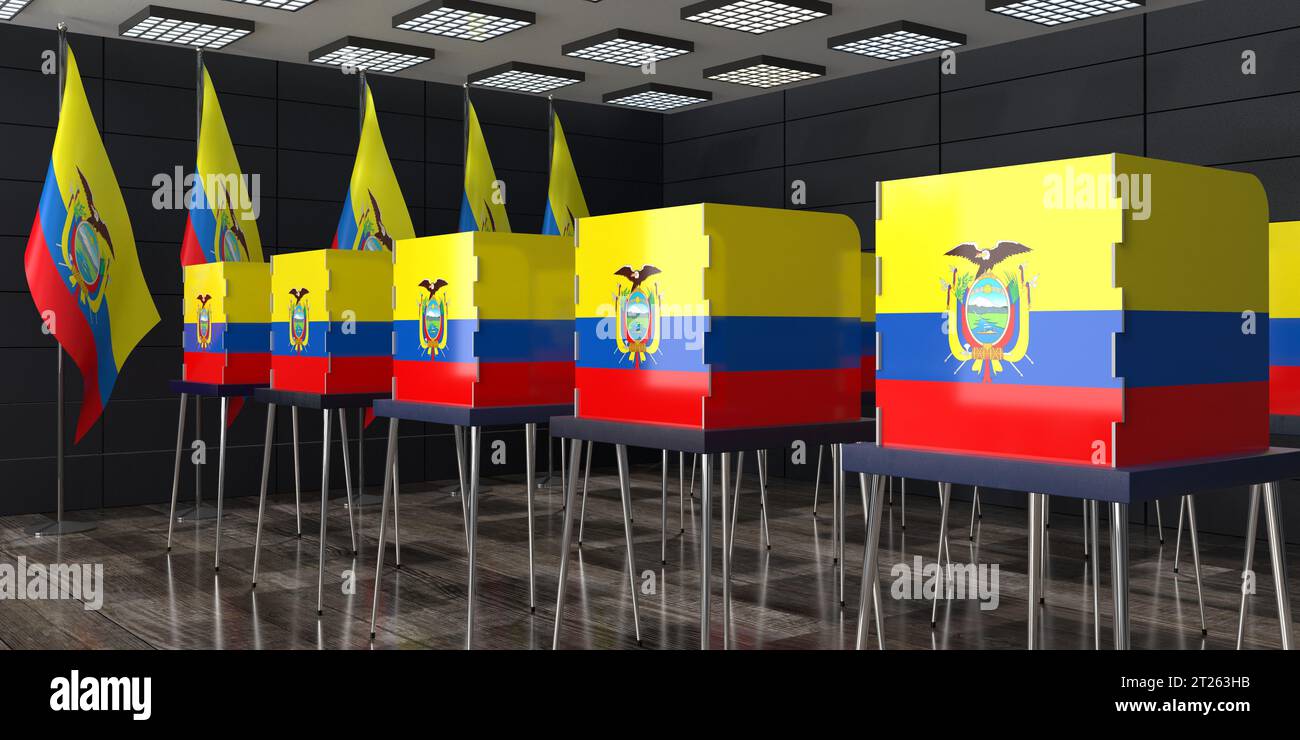 Ecuador - voting booths and national flags in polling station ...