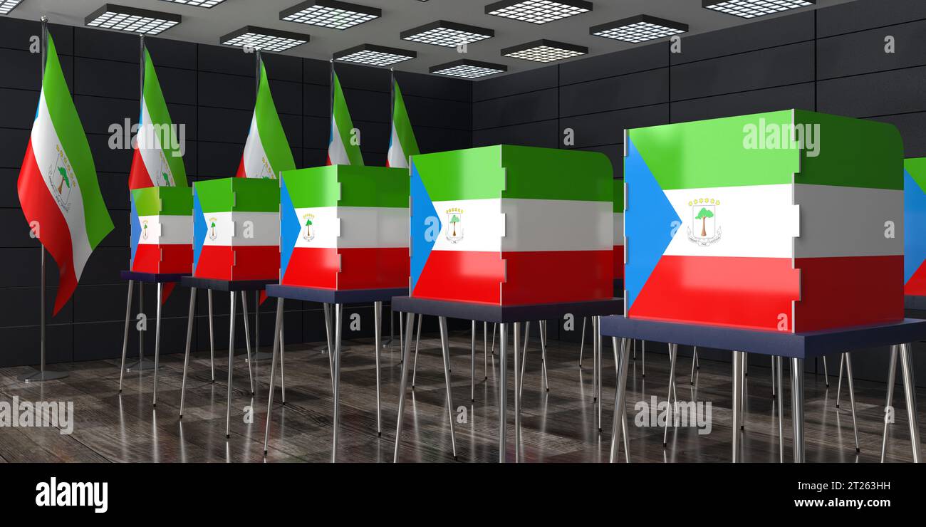Equatorial Guinea - voting booths and national flags in polling station ...