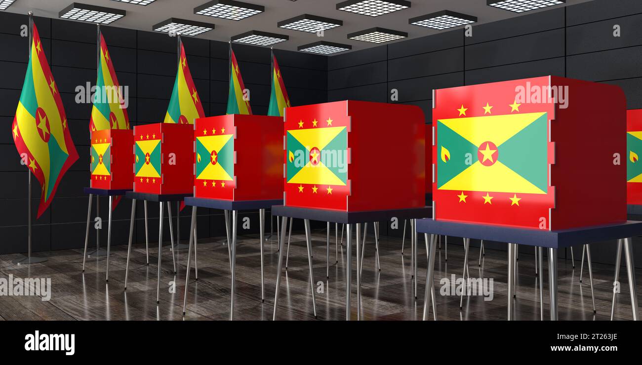 Grenada - voting booths and national flags in polling station ...
