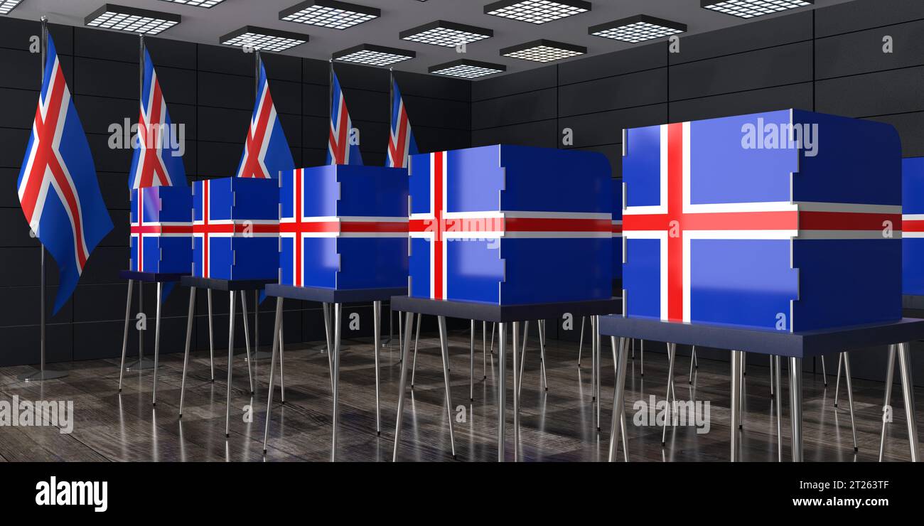 Iceland - voting booths and national flags in polling station ...