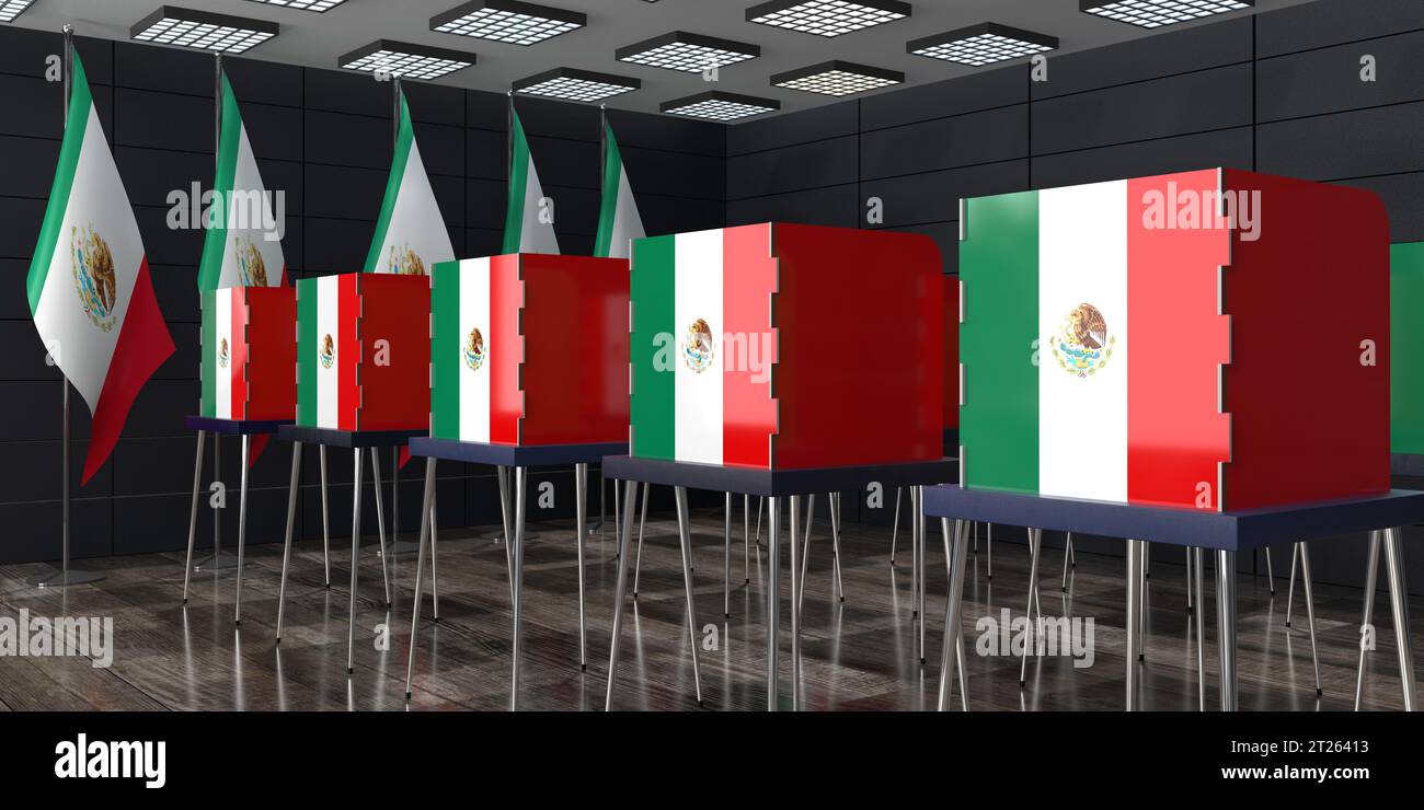 Mexico - voting booths and national flags in polling station - election ...