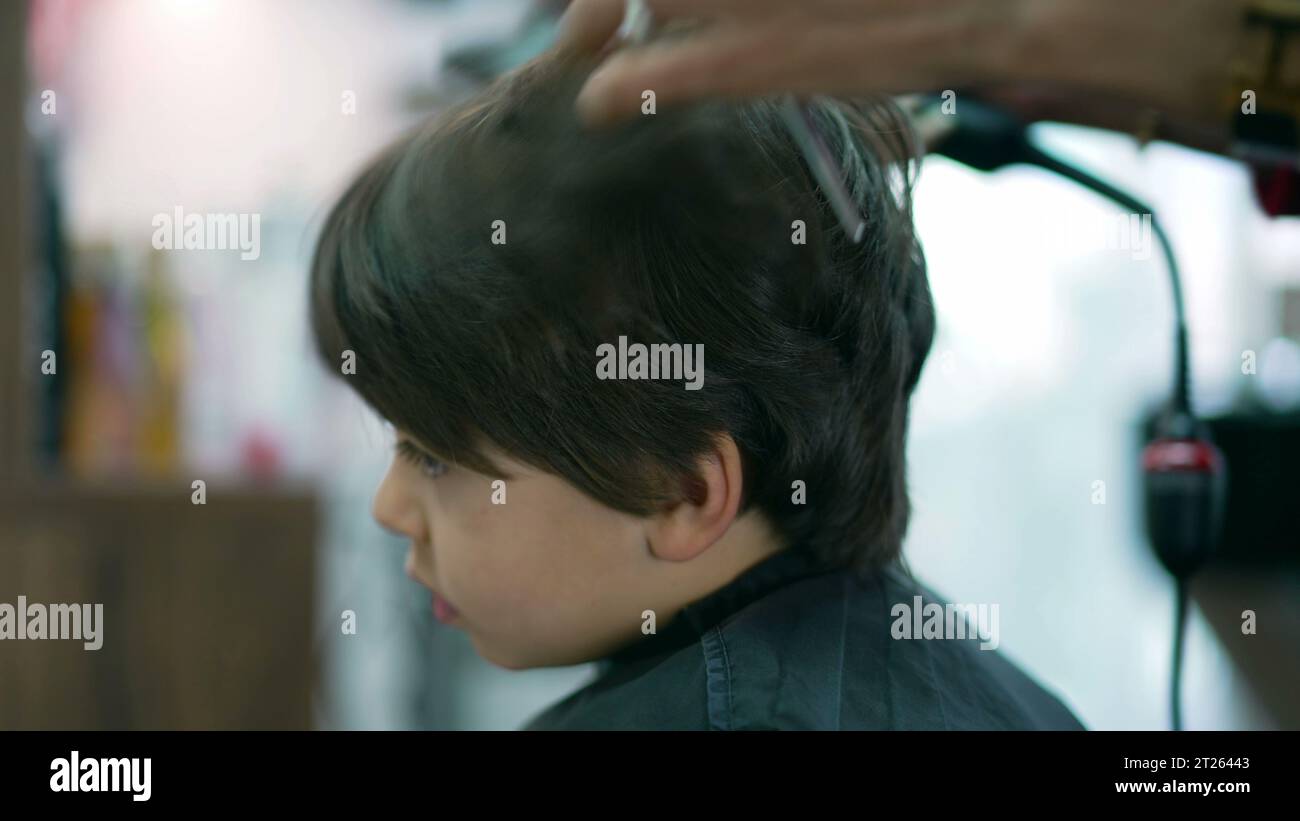 Professional Hairstylist Drying and Combing Child's Hair at Salon ...