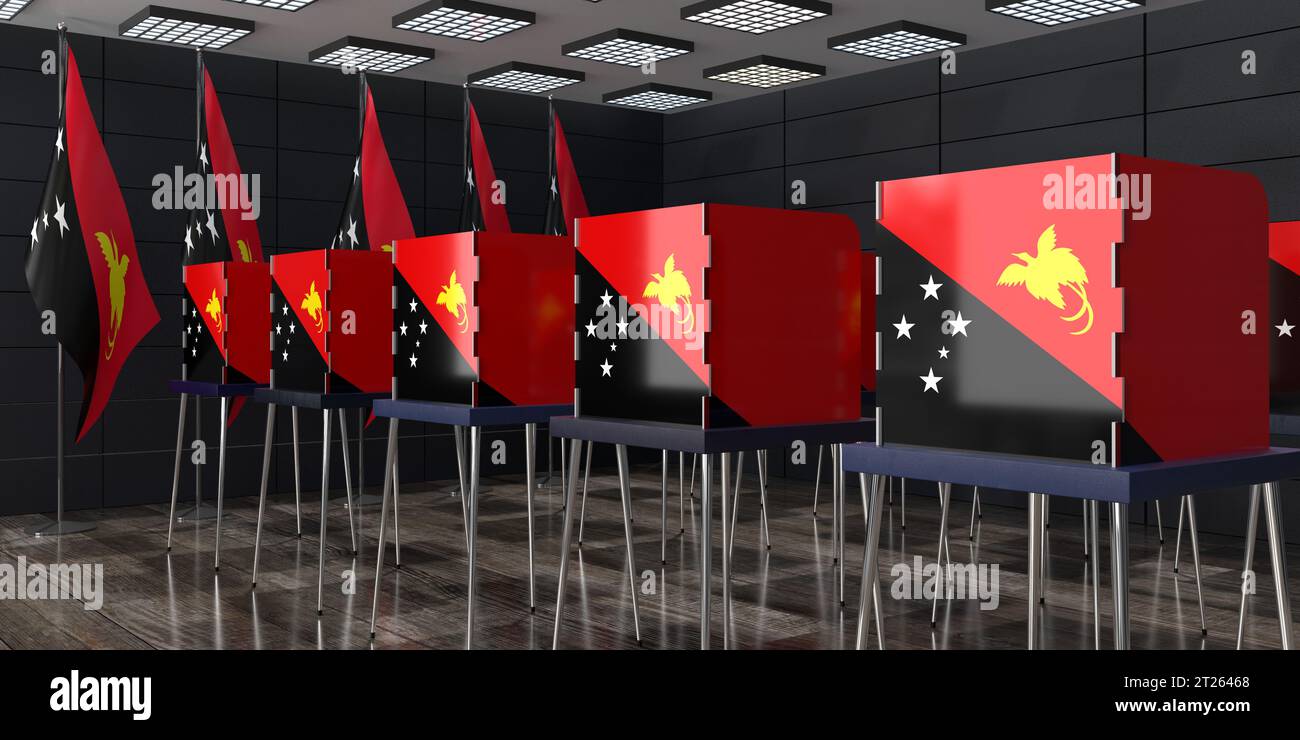 Papua New Guinea - voting booths and national flags in polling station ...