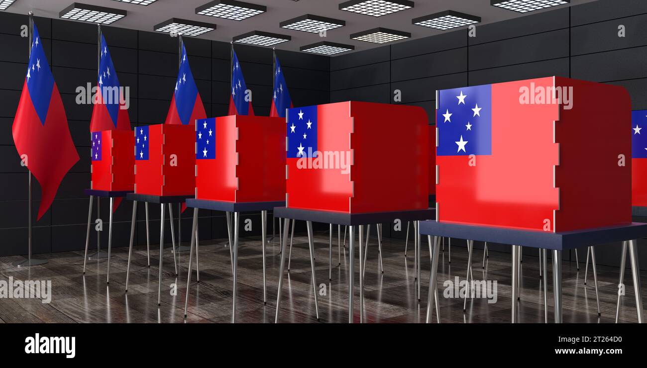 Samoa - voting booths and national flags in polling station - election ...