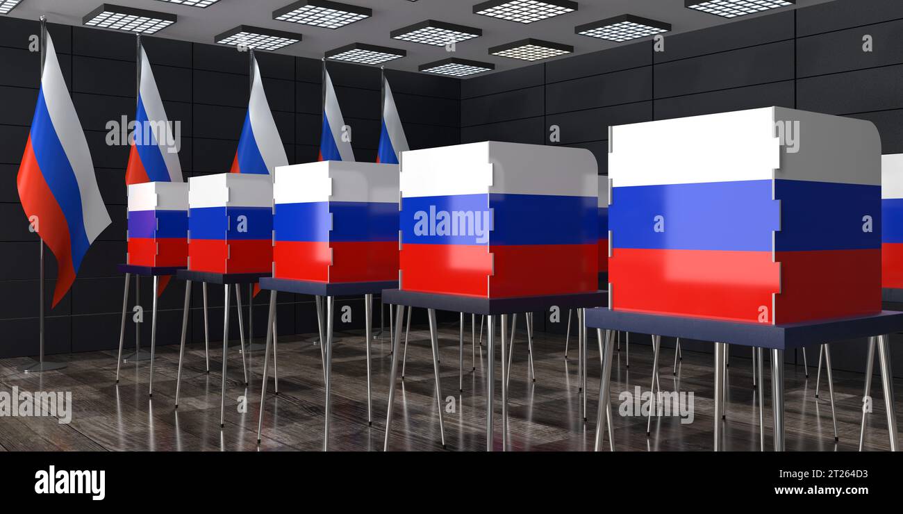 Russia - voting booths and national flags in polling station - election ...