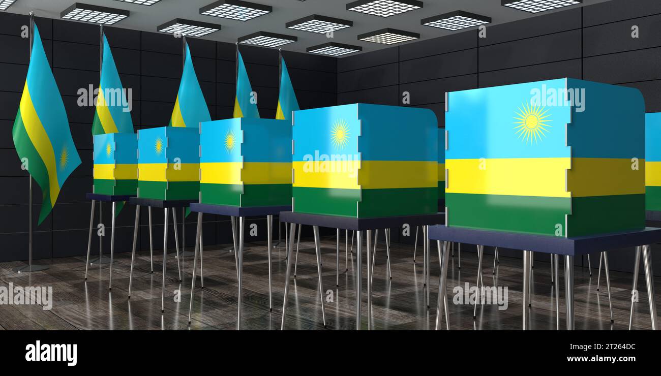 Rwanda - voting booths and national flags in polling station - election ...