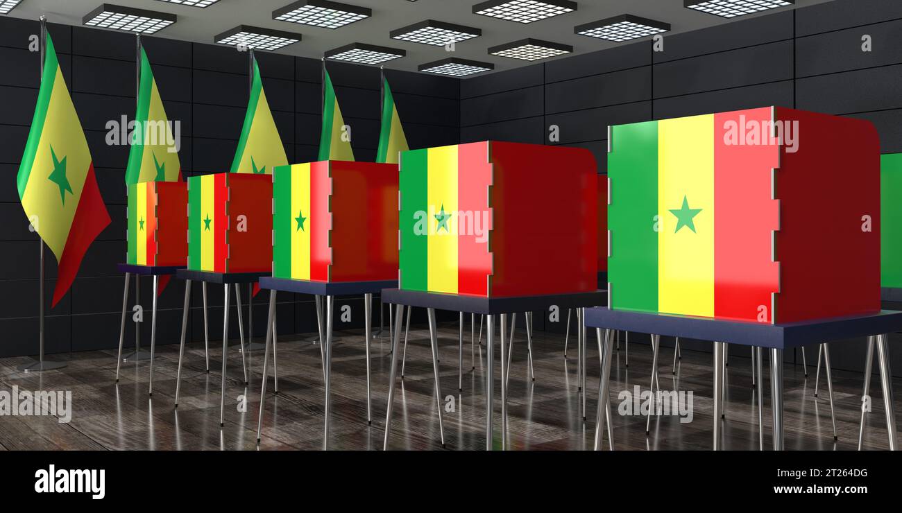 Senegal - voting booths and national flags in polling station ...