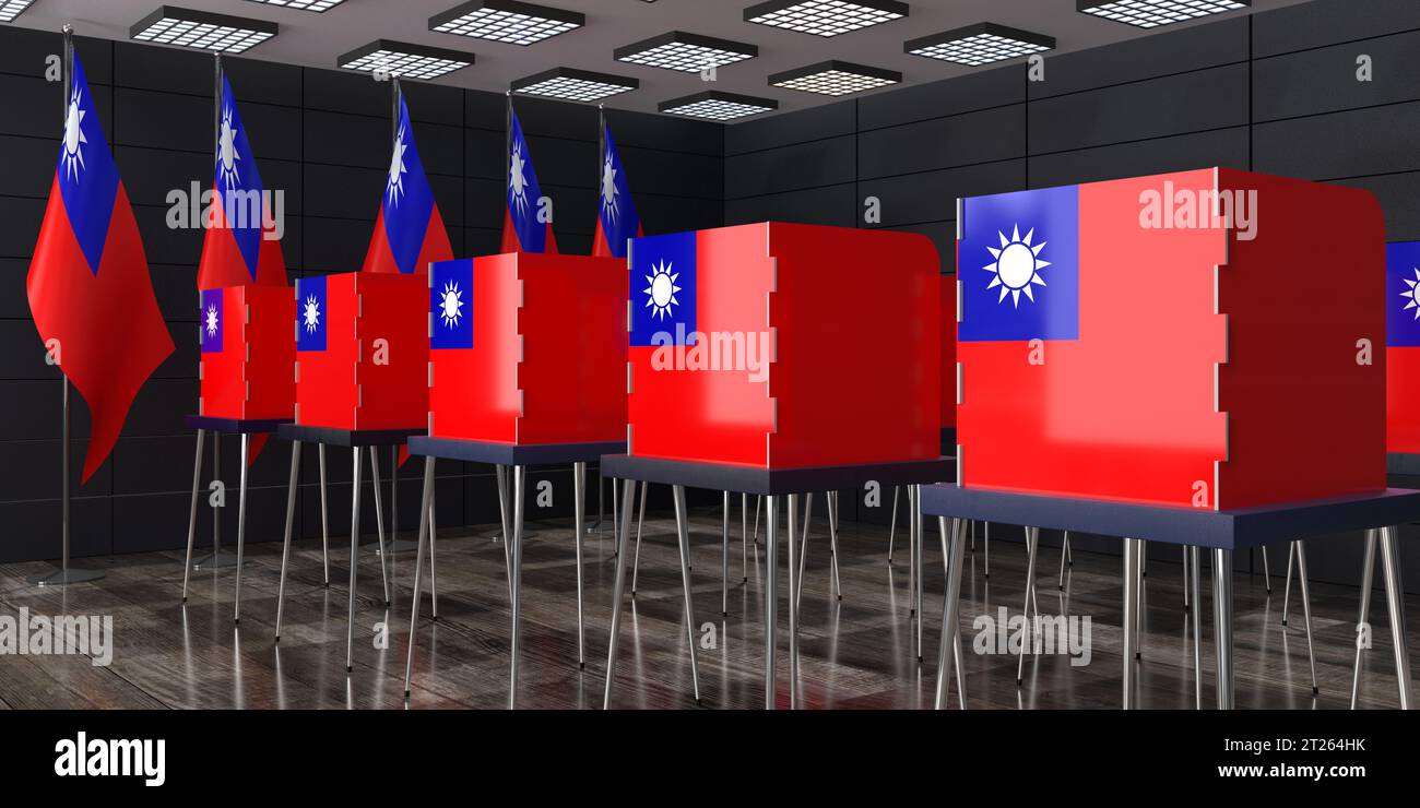 Taiwan - voting booths and national flags in polling station - election ...