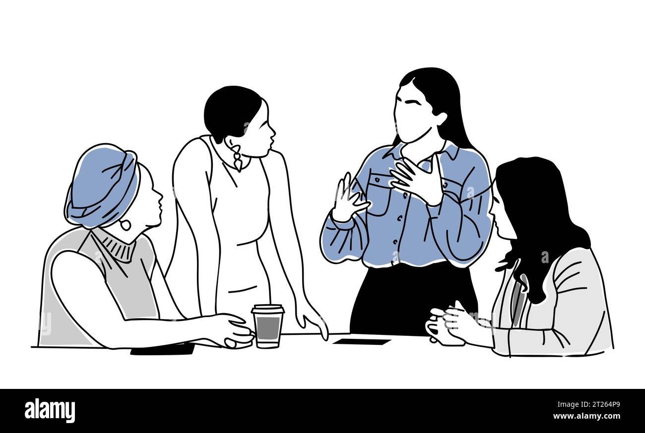 Diverse female business team meeting vector art Stock Vector Image ...