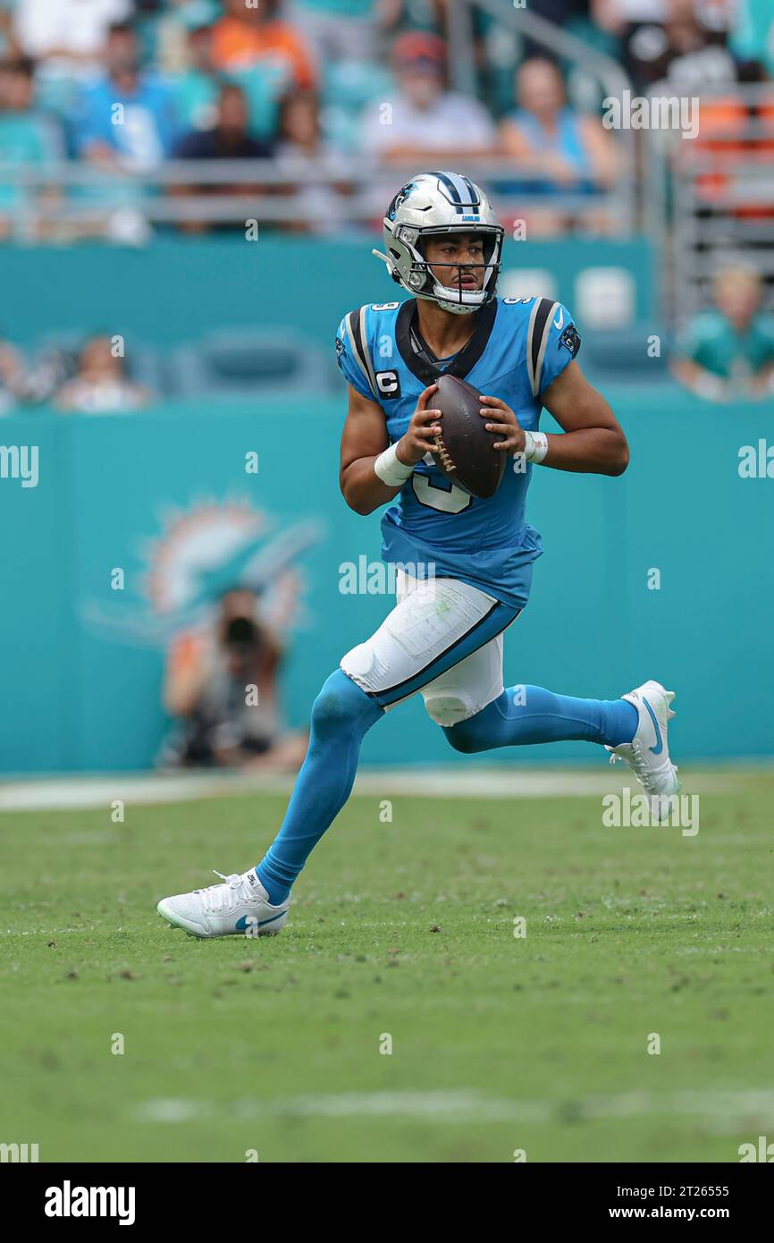 Miami. FL USA; Carolina Panthers quarterback Bryce Young (9) scrambles ...