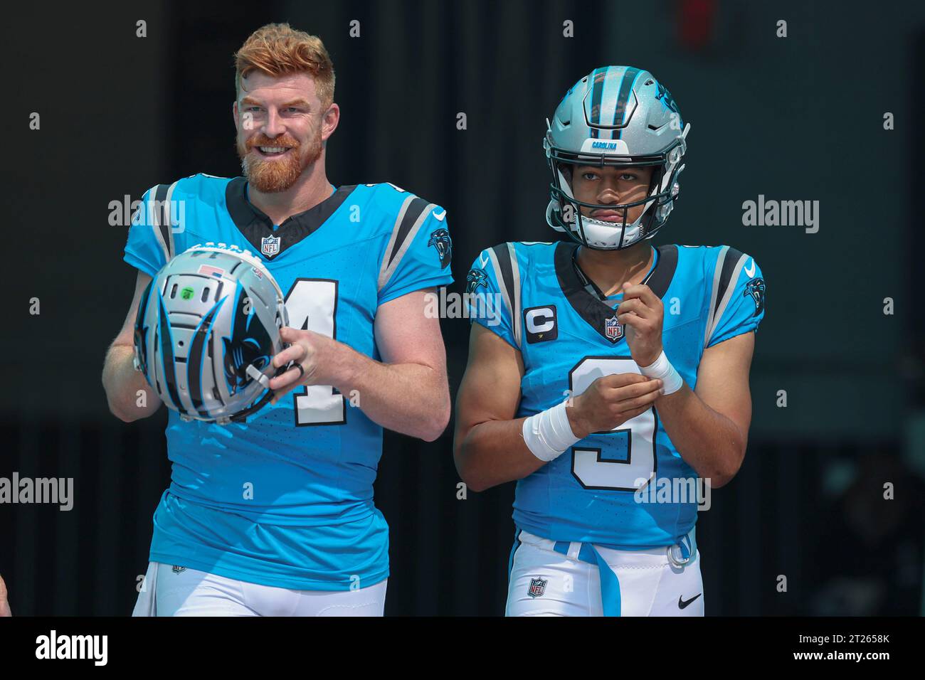 Miami. FL USA; Carolina Panthers quarterbacks Andy Dalton (14) and ...