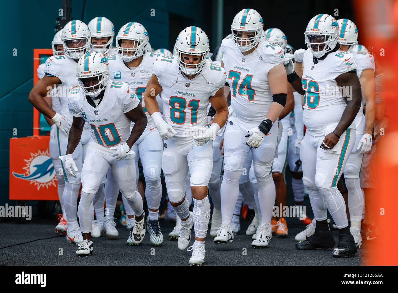 Miami. FL USA; The Miami Dolphins take the field during pregame warmups ...