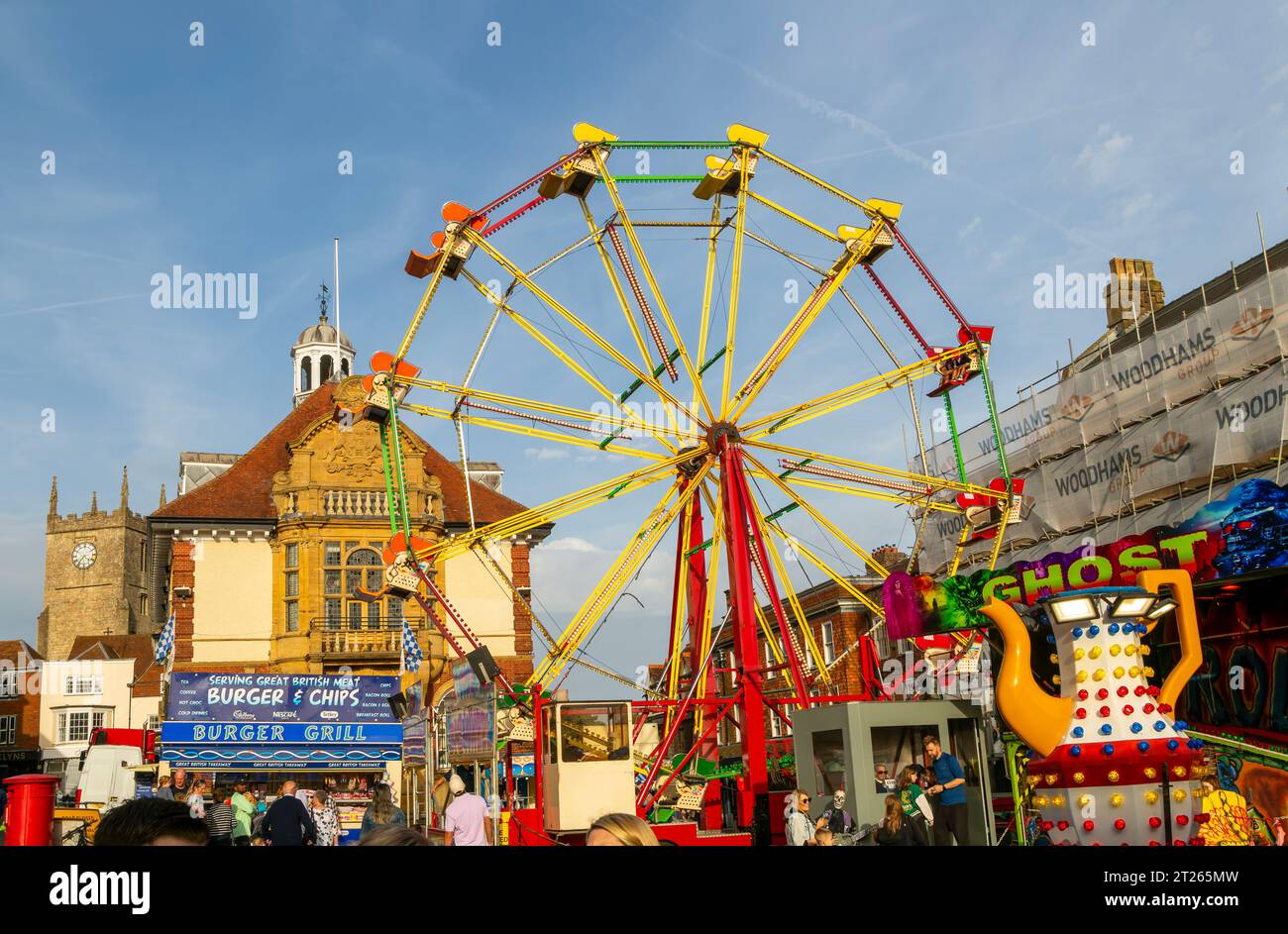 Mops fair fairground, High Street, Marlbrough, Wiltshire, England, UK ...