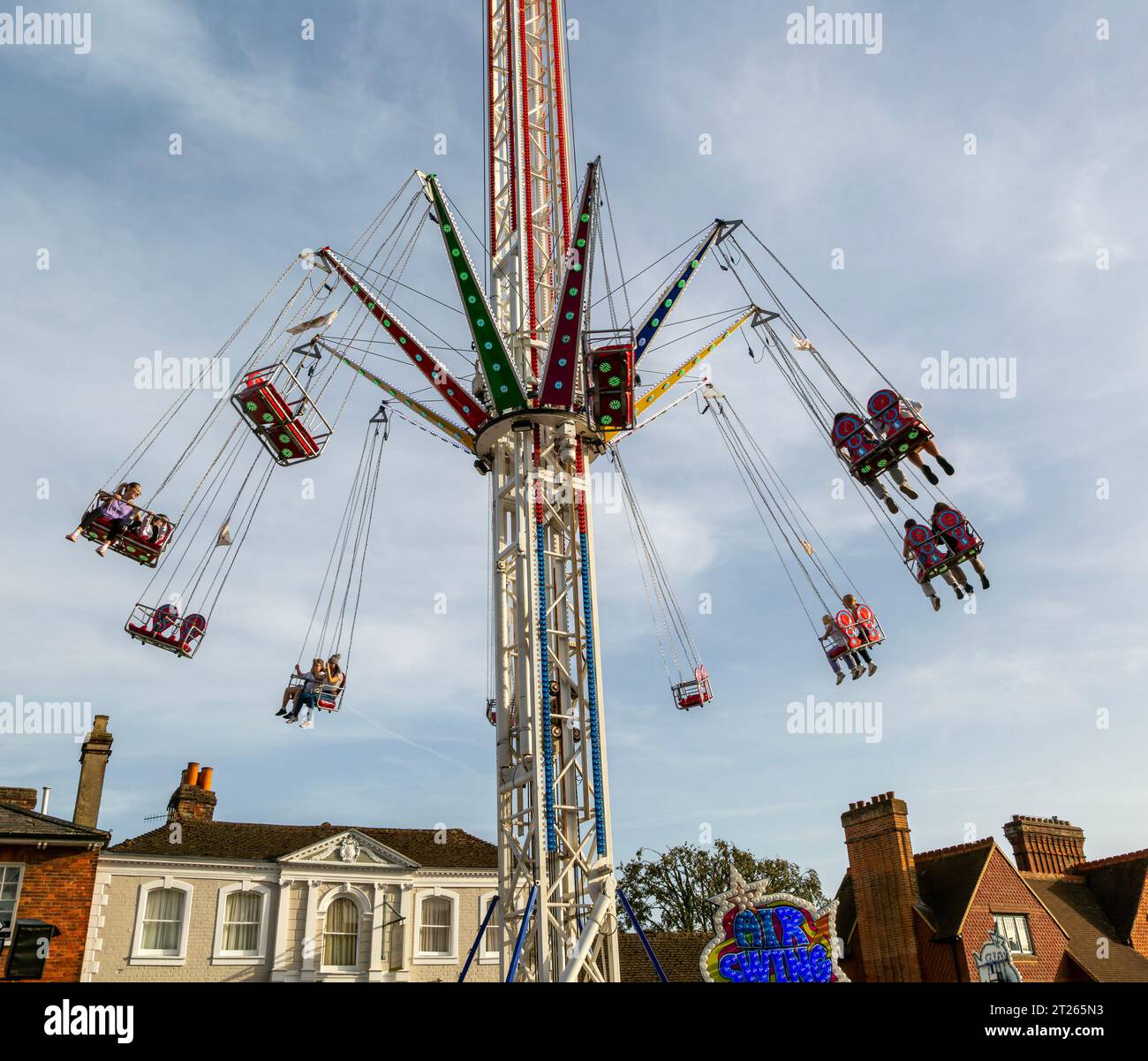 Mops fair fairground, High Street, Marlbrough, Wiltshire, England, UK ...