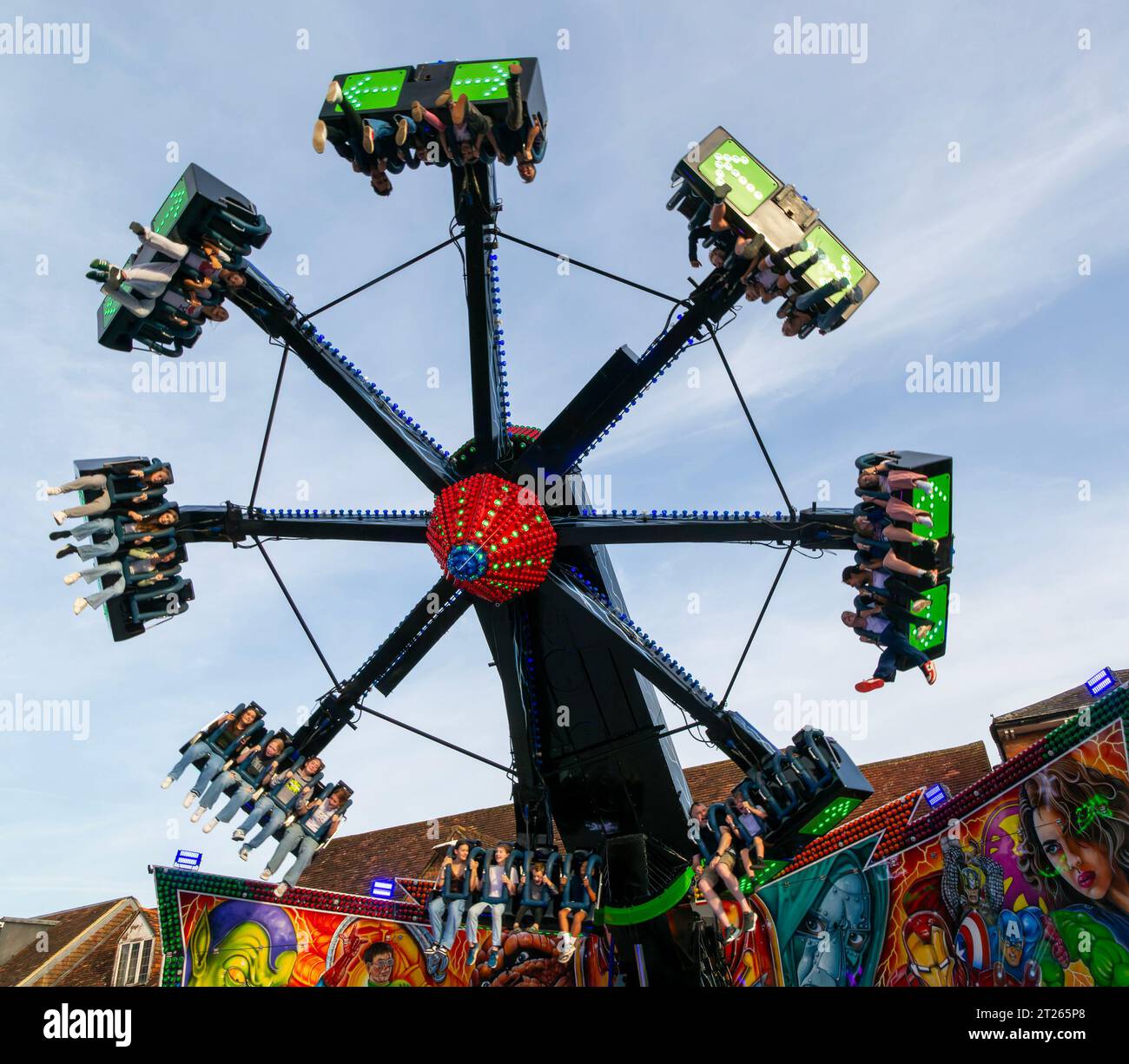 Mops fair fairground, High Street, Marlbrough, Wiltshire, England, UK ...