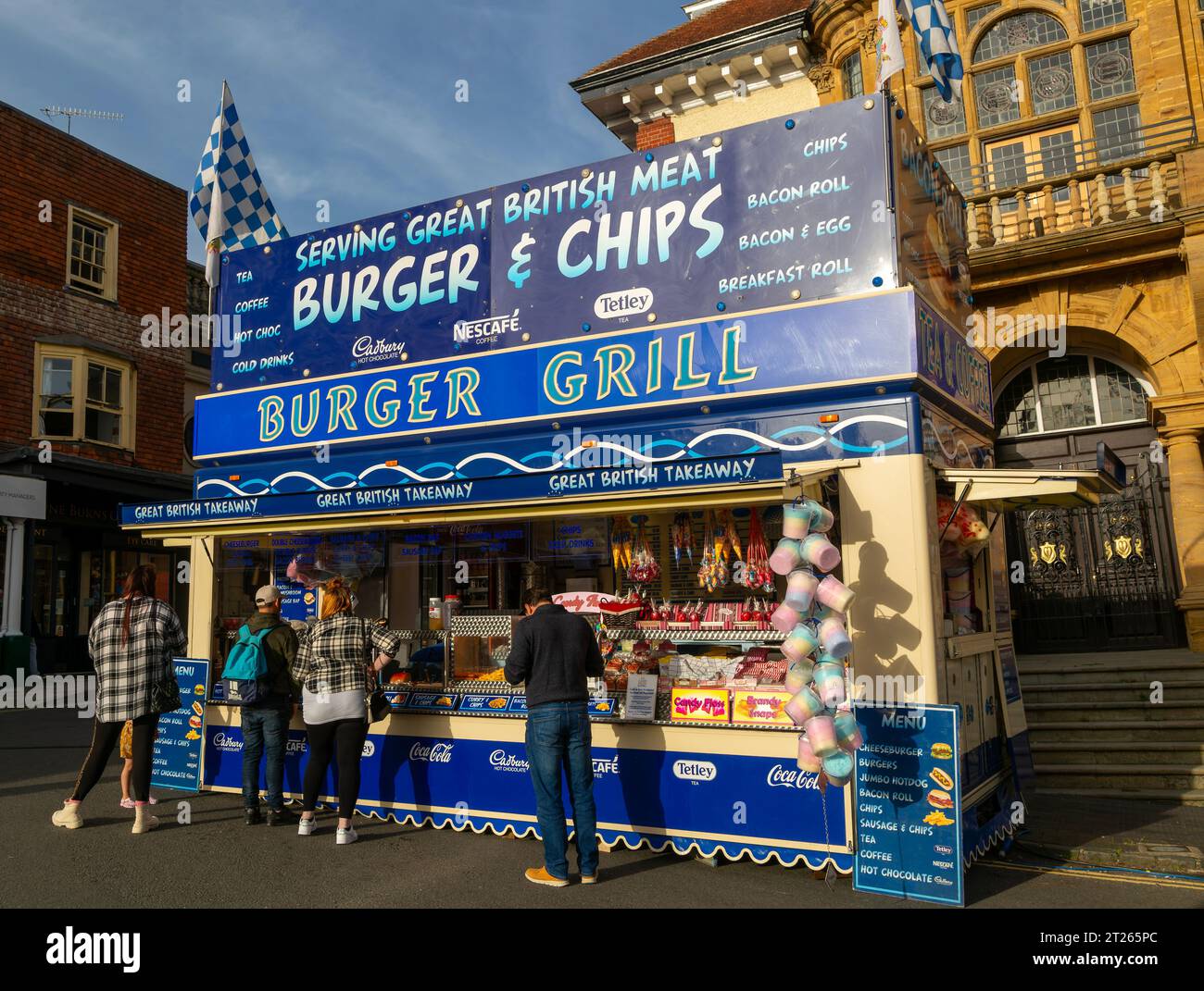 Mops fair fairground, High Street, Marlbrough, Wiltshire, England, UK ...