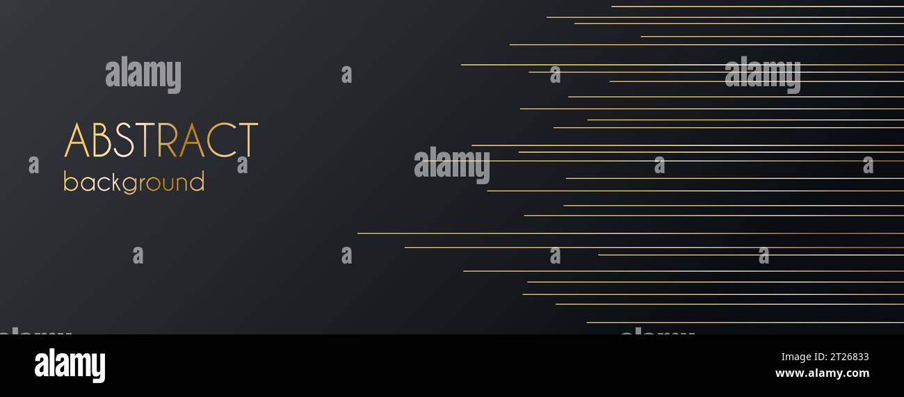 Black abstract vector long banner with golden lines. Minimal luxury ...