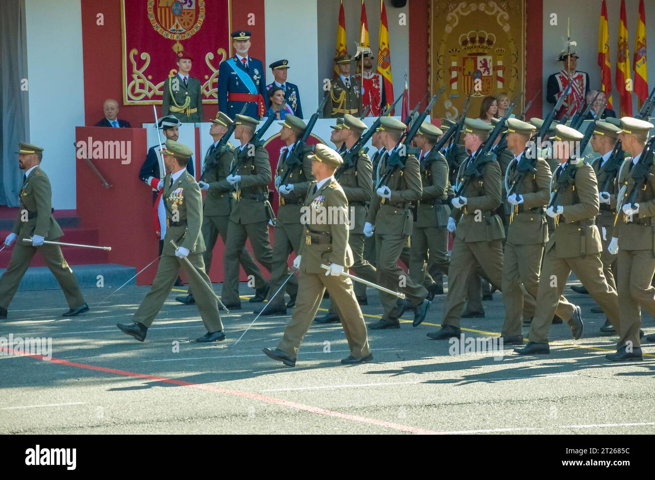 Marching soldiers in green uniform, some 4,100 military personnel participated during the ...