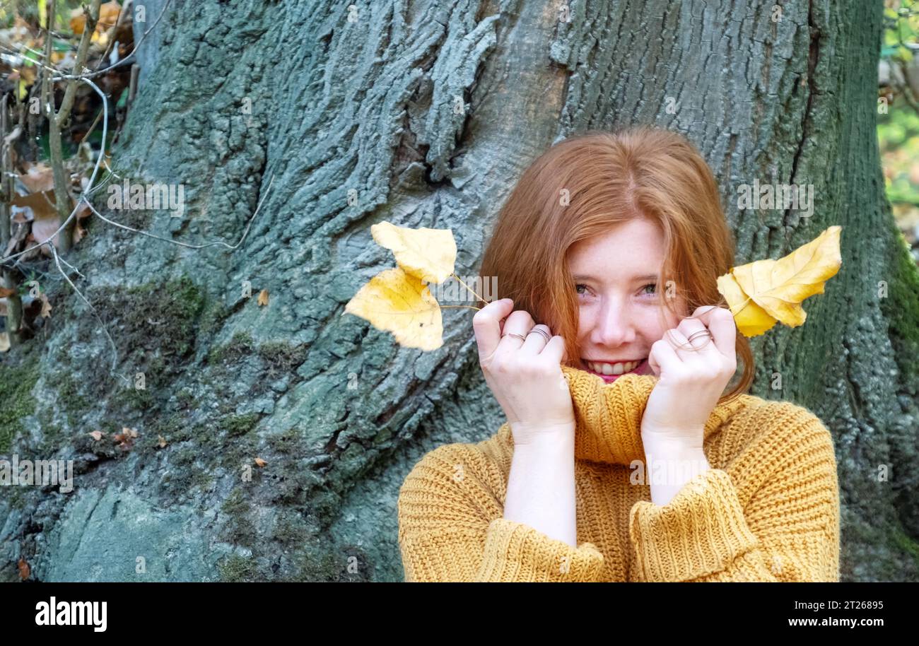 Portrait of beautiful young woman with red hair, ginger, redhead, red ...