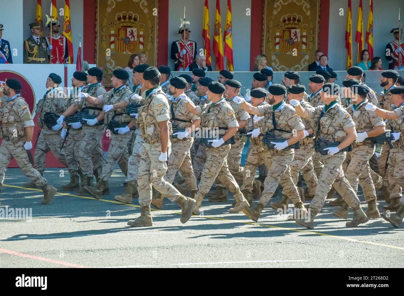 Marching soldiers in camouflage uniform, some 4,100 military personnel participated during the ...