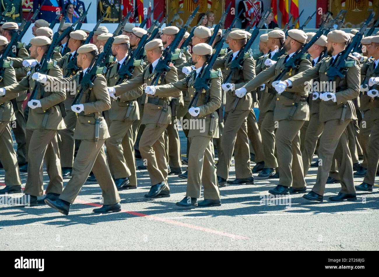 Marching soldiers in green uniform, some 4,100 military personnel participated during the ...