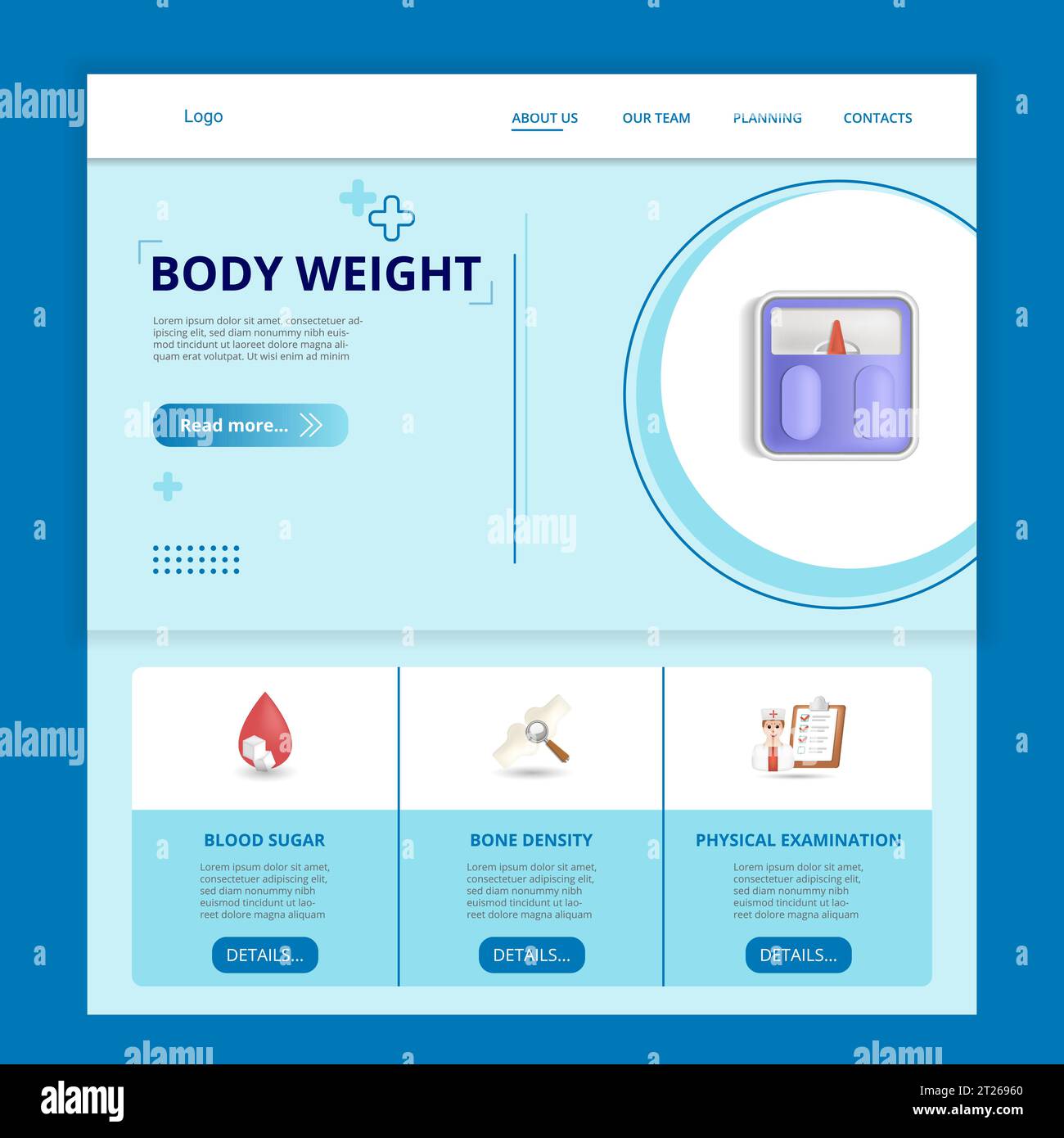 Body weight flat landing page website template. Blood sugar, bone ...