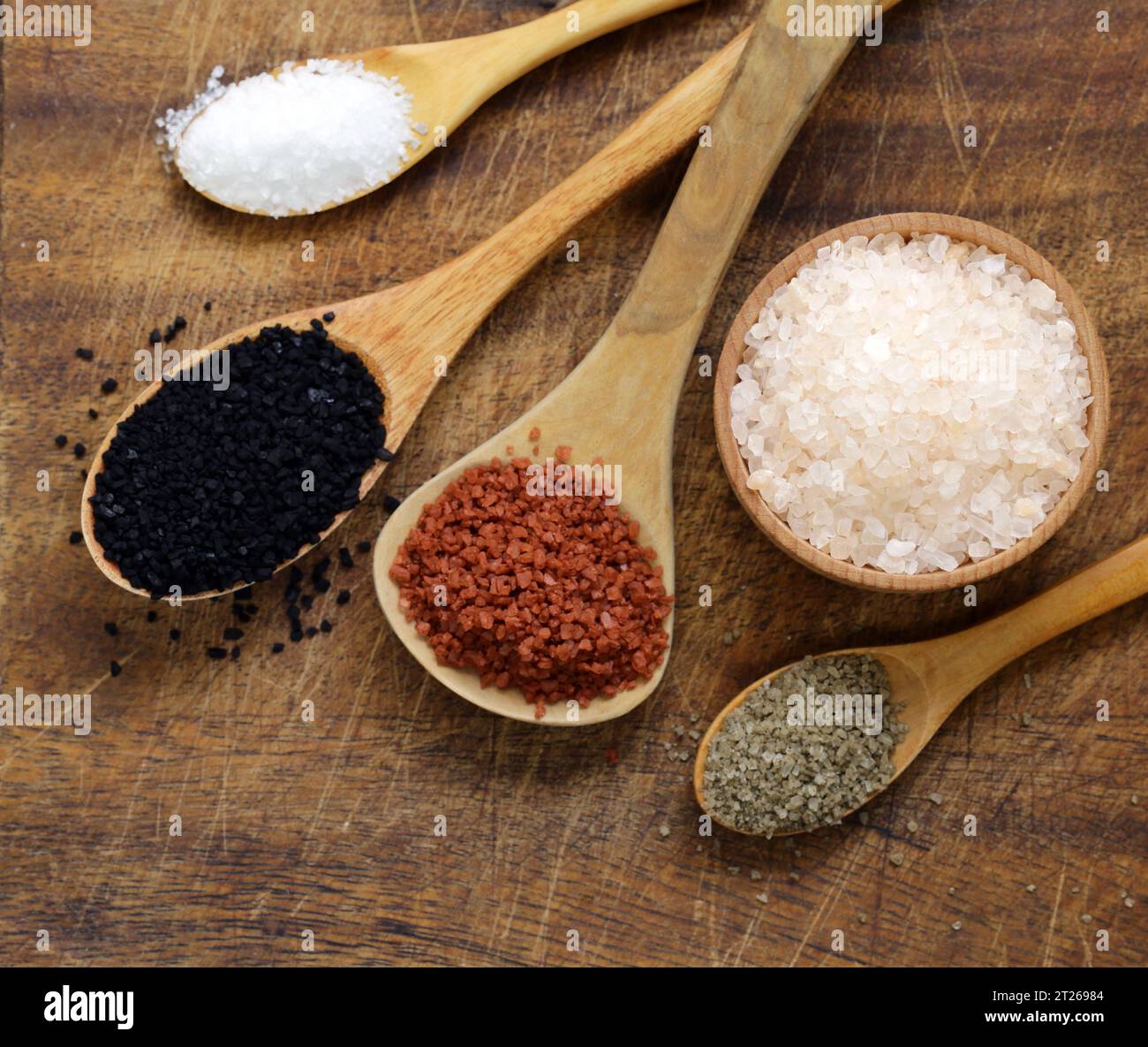 different types of salt - black, pink, red Stock Photo - Alamy