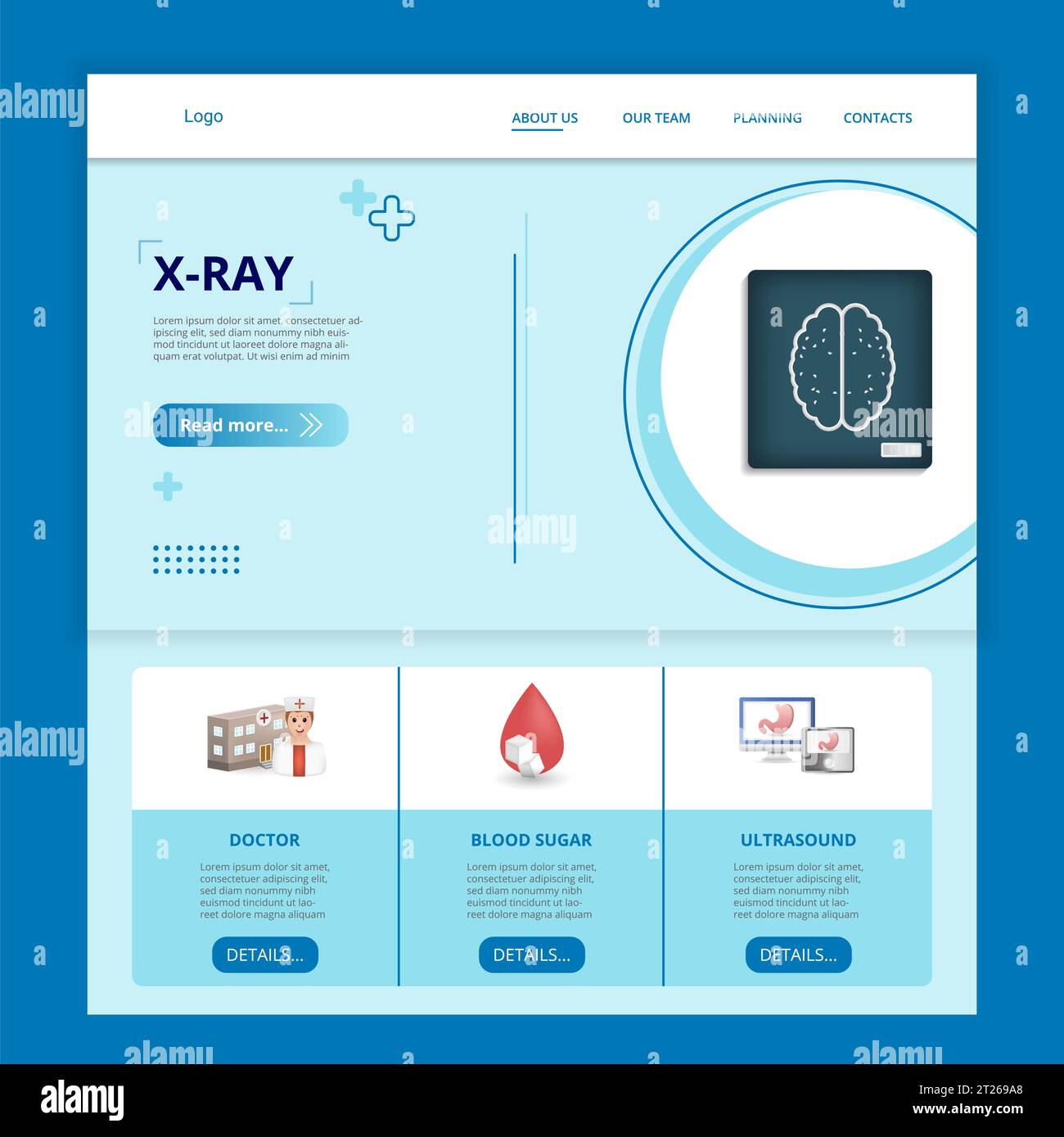 X-ray flat landing page website template. Doctor, blood sugar ...