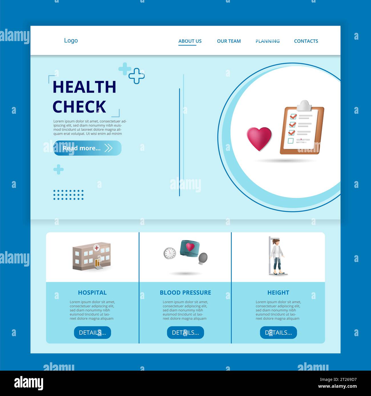 Health check flat landing page website template. Hospital, blood ...