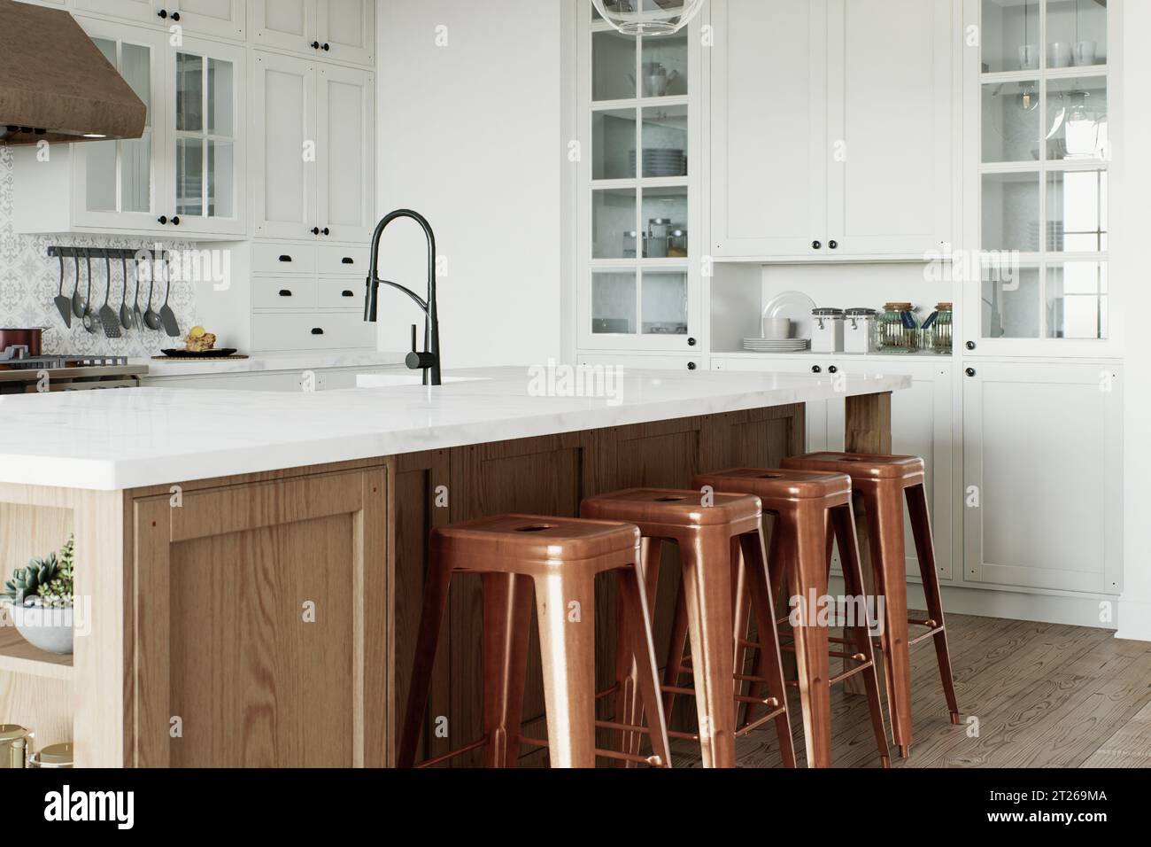 Traditional large L-shaped kitchen with large island and kitchen ...