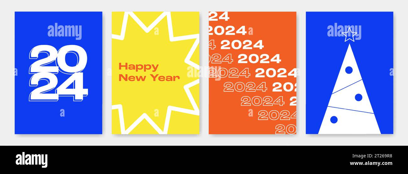 Modern minimalistic colorful Happy New Year 2024 design for banners ...