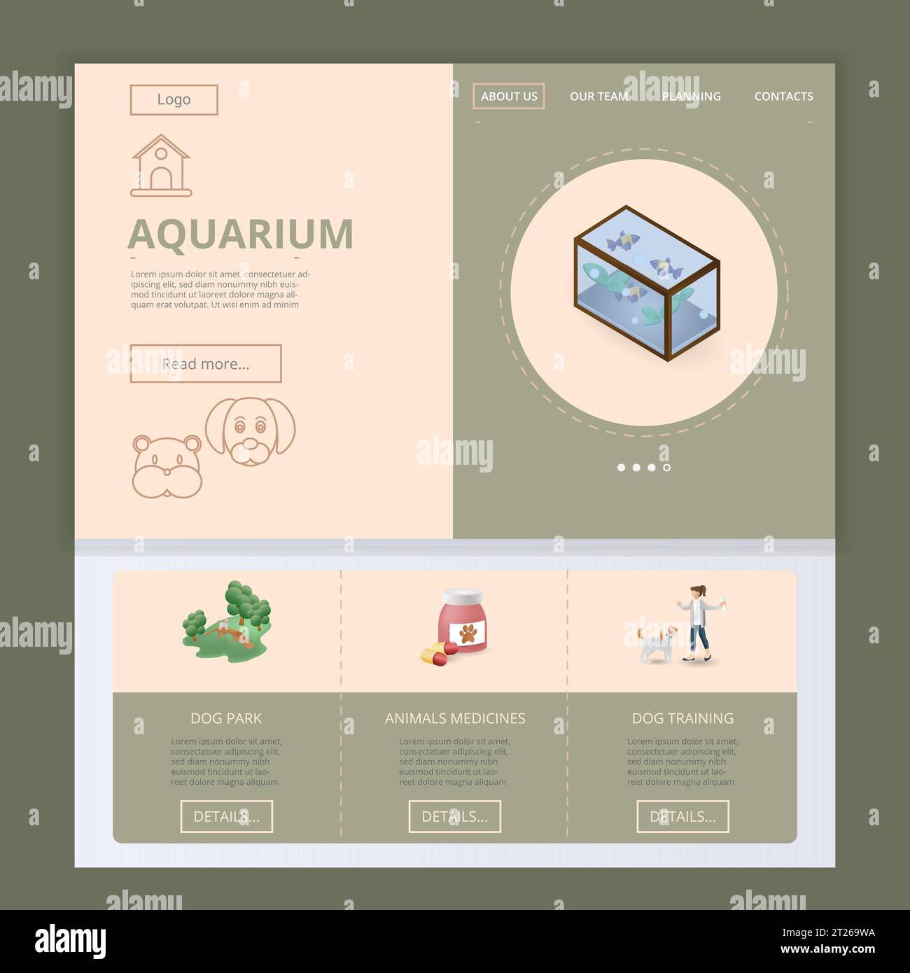 Aquarium flat landing page website template. Dog park, animals ...