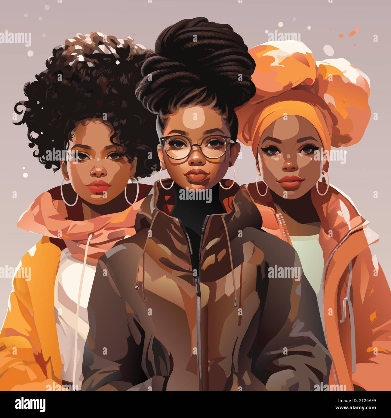African American girls Fashion illustration. Vector Stock Vector Image ...