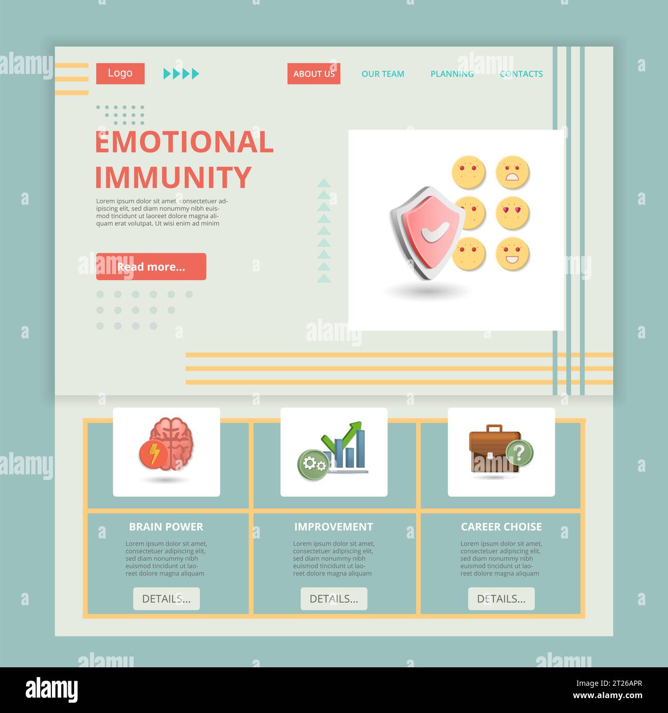 Emotional immunity flat landing page website template. Brain power ...