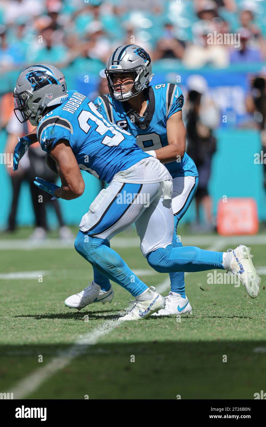 Miami. FL USA; Carolina Panthers quarterback Bryce Young (9) drops back ...
