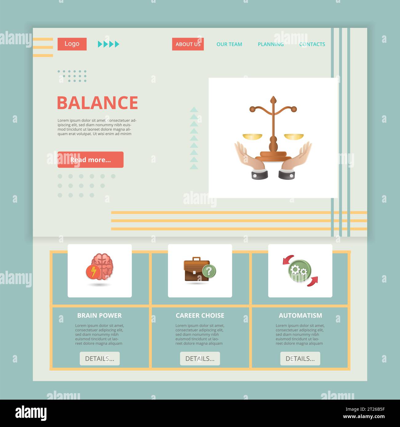 Balance flat landing page website template. Brain power, career choice ...