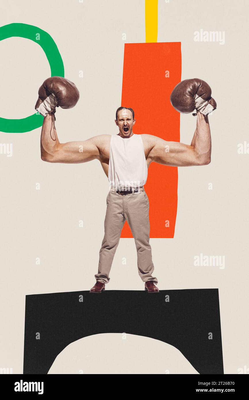 Poster. Contemporary art collage. Modern creative artwork. Young strong ...