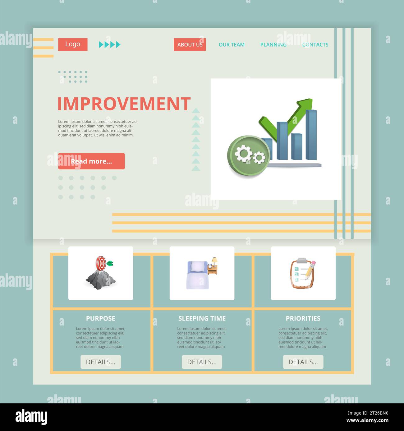 Improvement flat landing page website template. Purpose, sleeping time ...