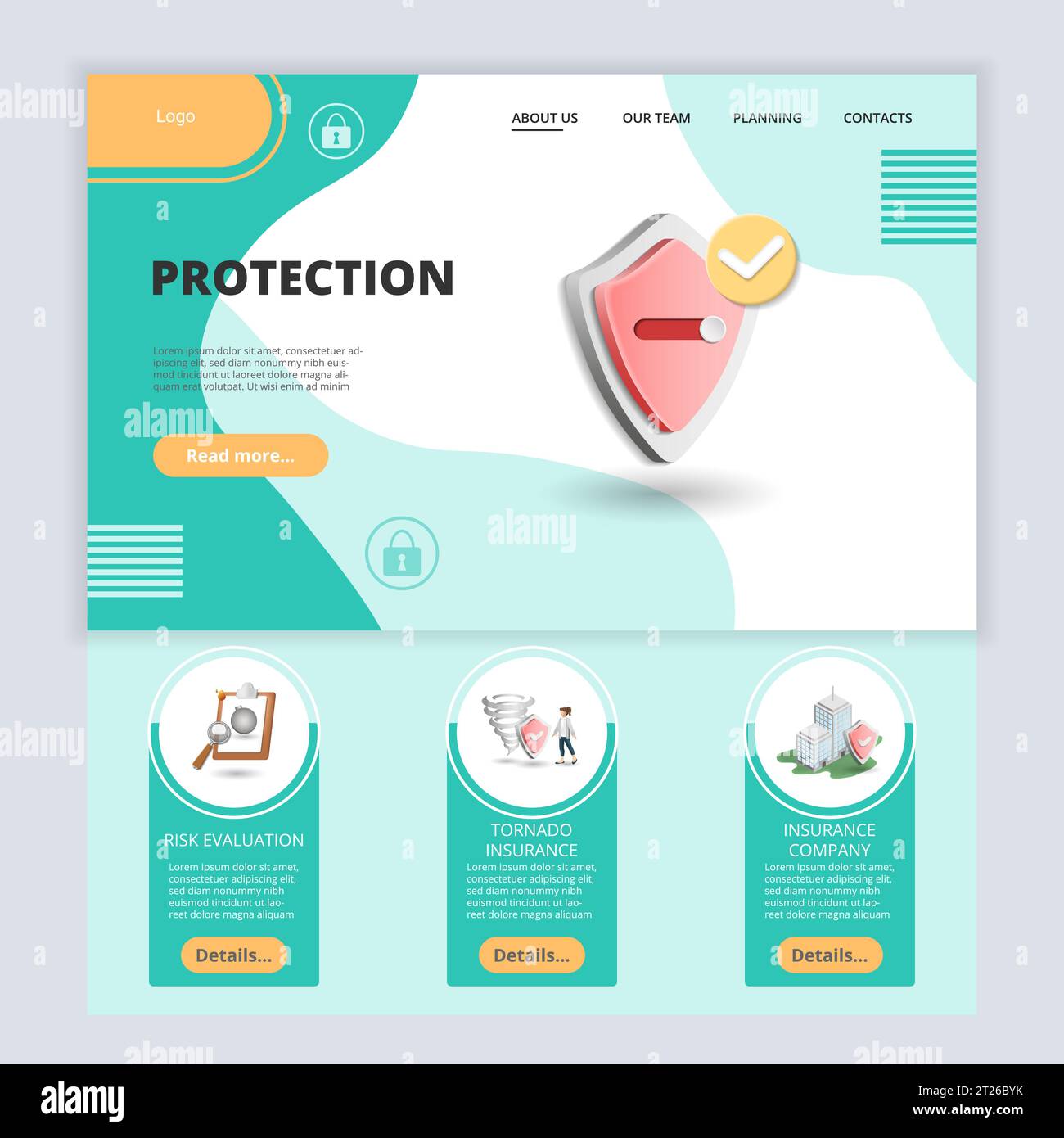 Protection flat landing page website template. Risk evaluation, tornado ...