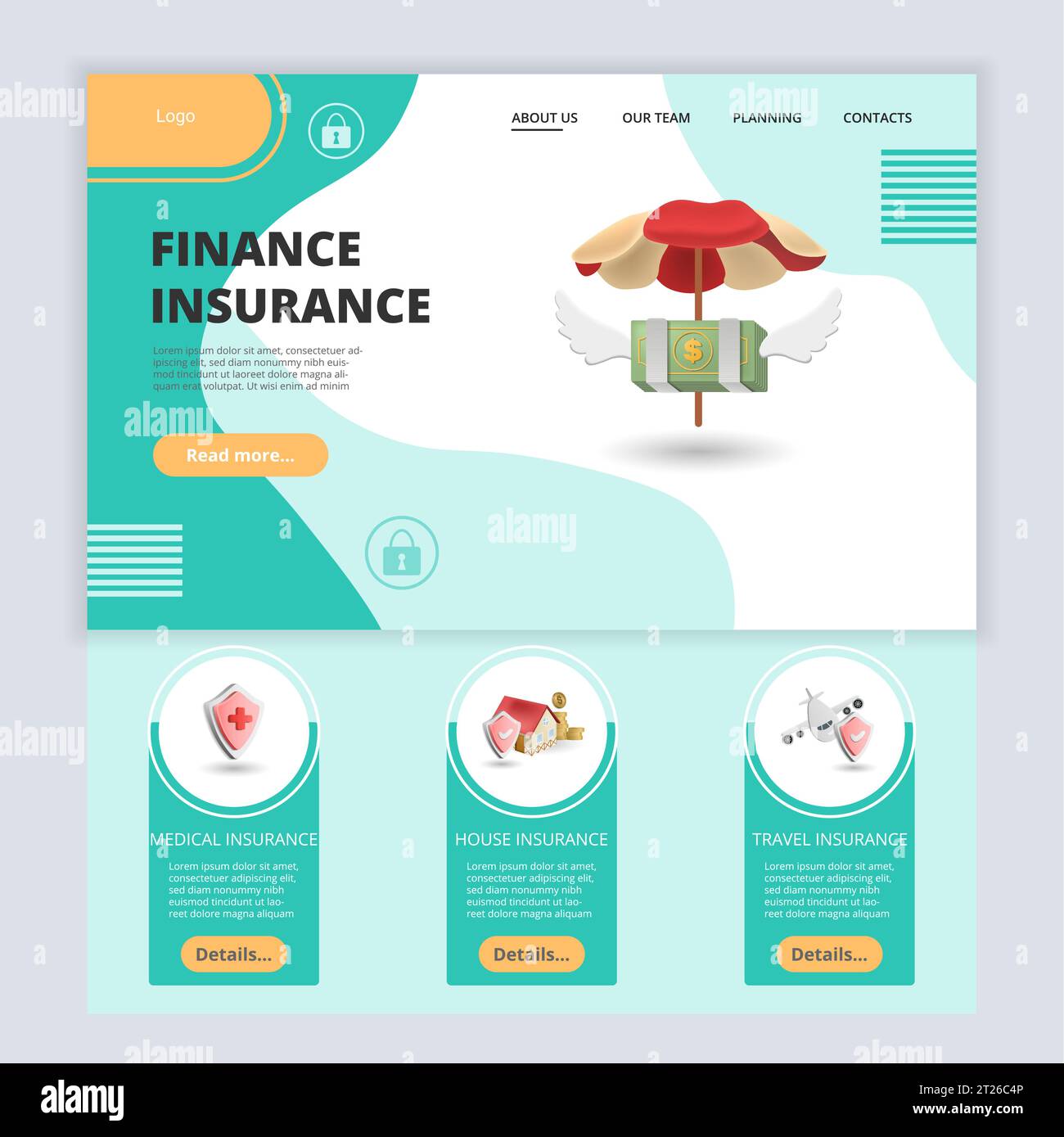 Finance insurance flat landing page website template. Medical insurance ...