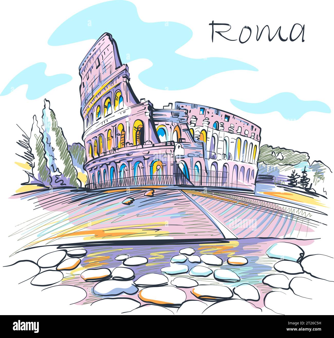 Vector Colosseum or Coliseum, also known as Flavian Amphitheatre, in ...