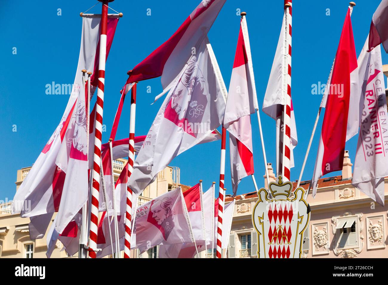 Flag display celebrating the 1913 - 2023 Centenary of Rainier III ...