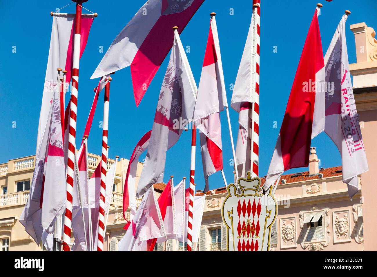 Flag display celebrating the 1913 - 2023 Centenary of Rainier III ...