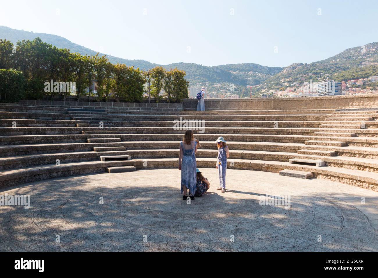 Tourist family mum and children kids view the Fort Antoine Theatre ...